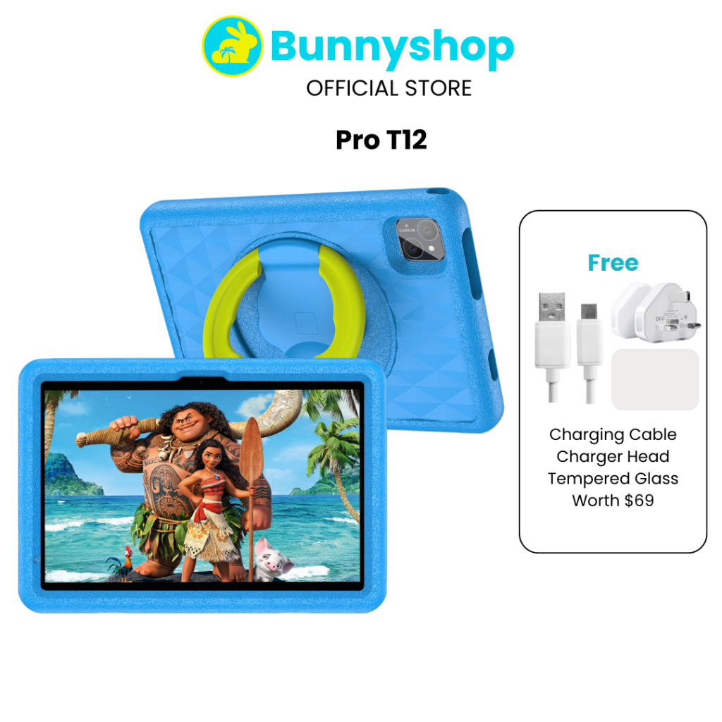 Bunnyshop® Pro T12 - 4G Kids Tablet Android 14 Nano SIM 10.1 Inch Large Display Parental Control ...