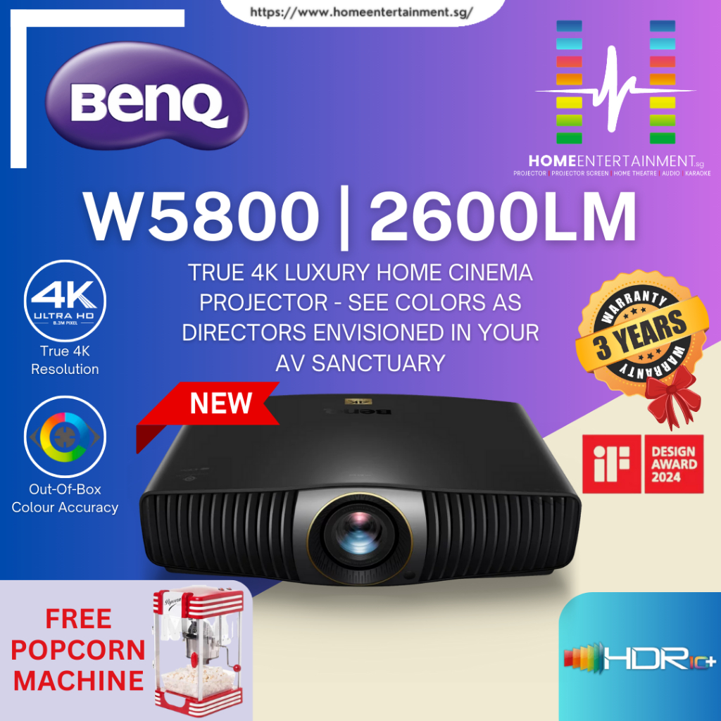 BenQ W5800 | True 4K Luxury Home Cinema Laser Projector with 100% DCI-P3 & Delta E