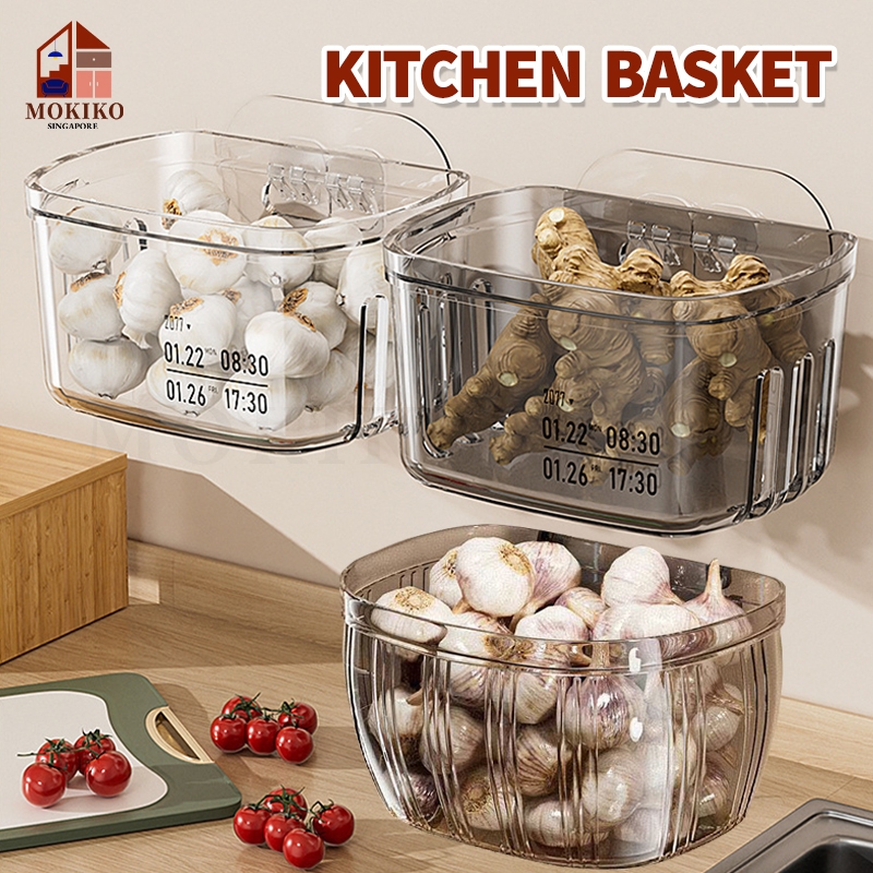 【SG】Garlic Storage Box Garlic Ginger Onion Storage Basket Wall Mounted ...