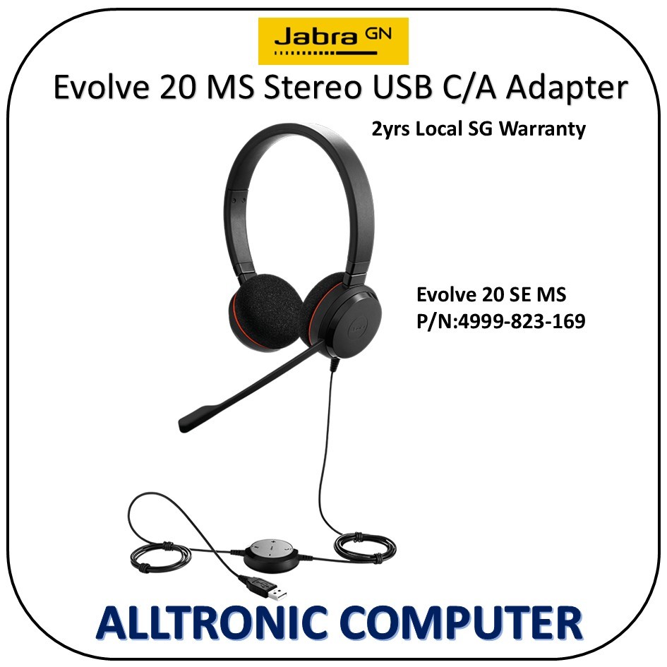Jabra Evolve 20 MS Stereo (Microsoft Teams ) USB C/A Adapter P/N: 4999 ...