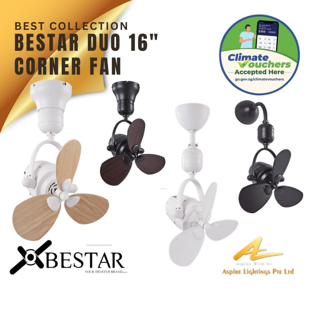Corner Fan Ceiling Wall Mount Fan Wood Blade Bestar Duo Hagar DC Motor ...