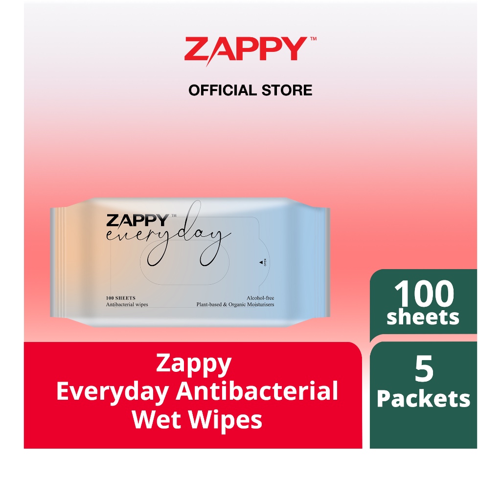 Zappy Everyday Wipes 100 Sheets Resealable (5 Packets or Carton Deal 15 ...
