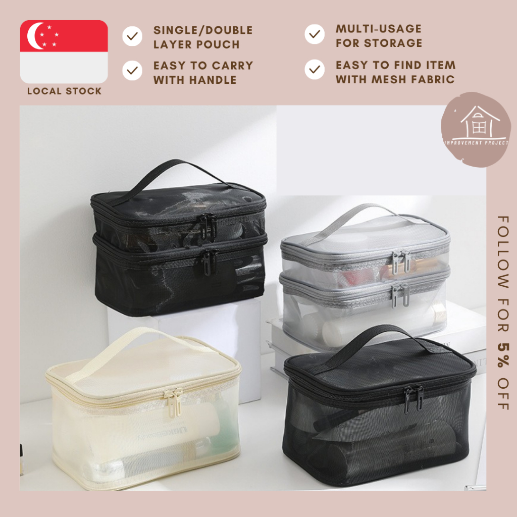 [SG STOCKS] Mesh Make-Up Cosmetic Pouch / Single or Double Layer ...