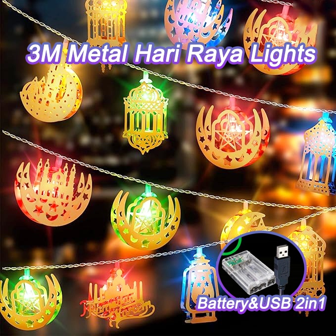 3m 20LED Lampu raya Metal Battery&USB 2modes led light lampu lap lip ...