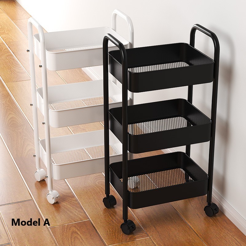 Metal Frame Trolley with wheels 3 layer Movable Storage Rack for books ...