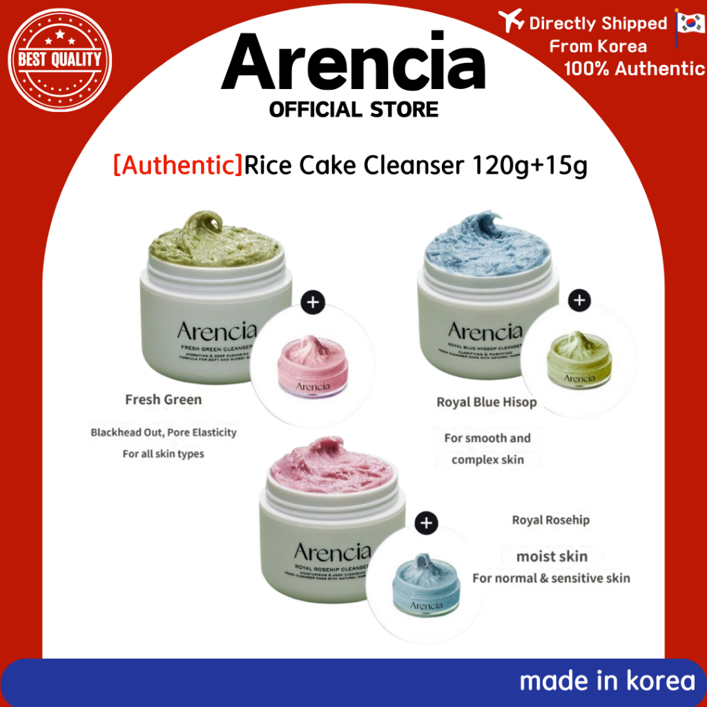 [Authentic] ARENCIA Rice Mochi Cleanser 120g+15g gift(Fresh green, Royal rosehip,Royal blue ...