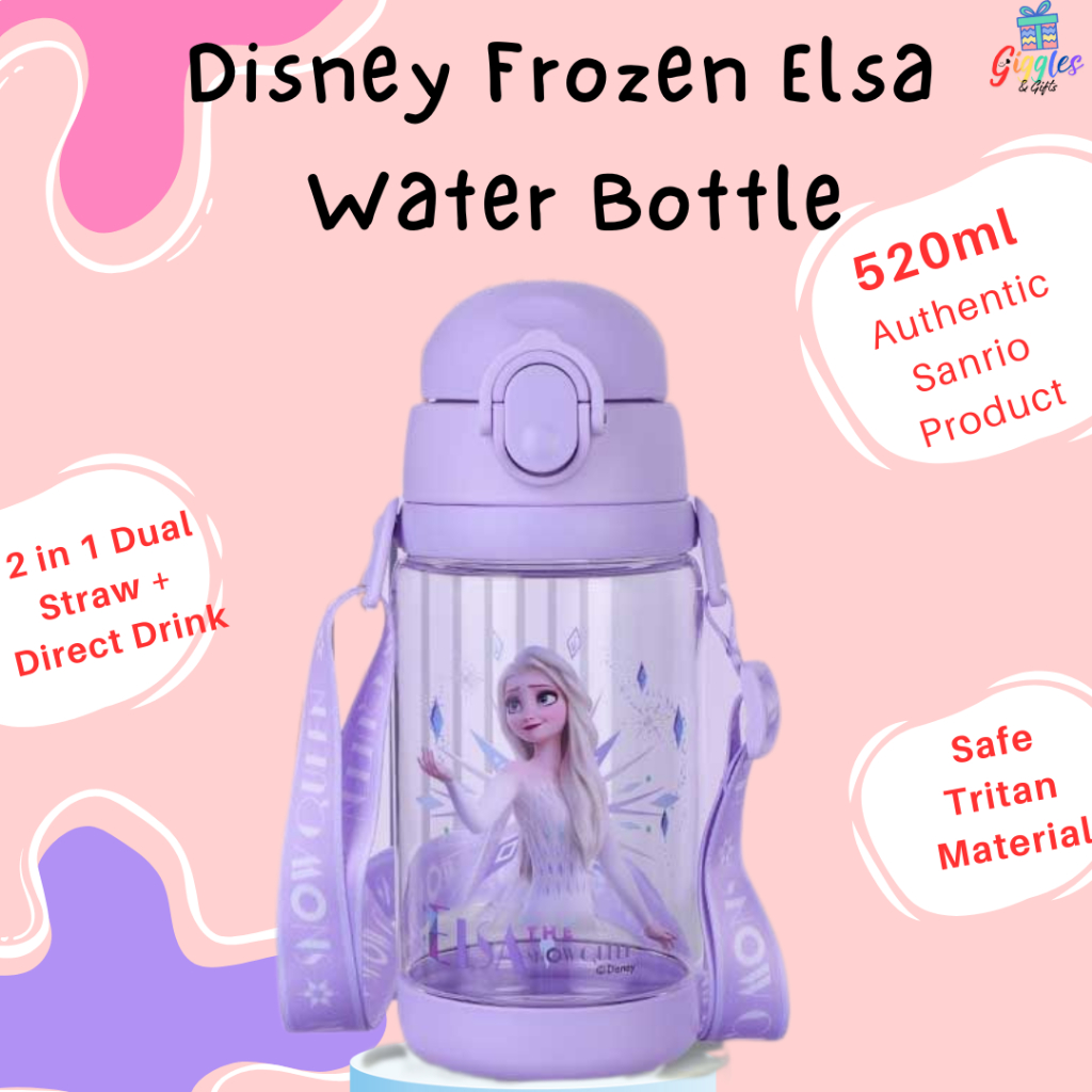[SG STOCK]Frozen Elsa Water Bottle Tritan Disney 520ml Straps| Purple ...