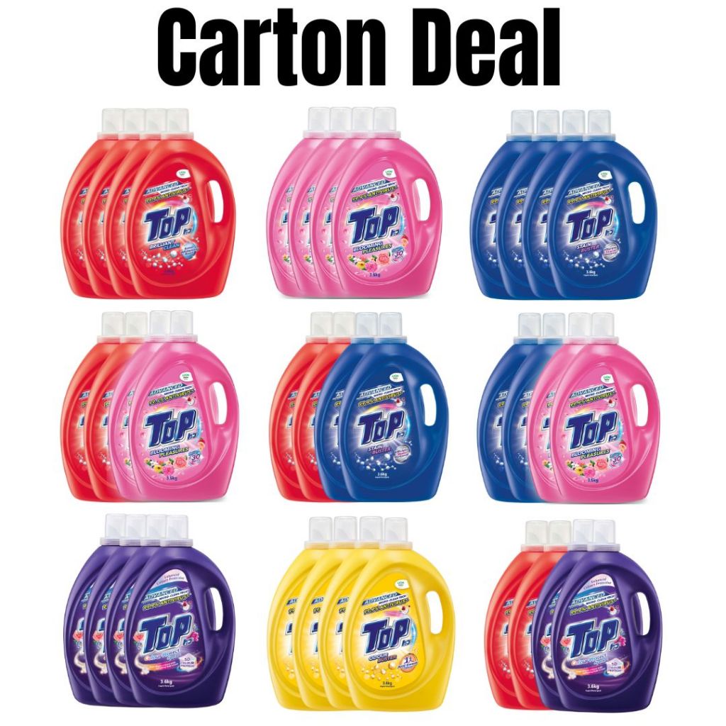 (Carton Deal) Top Liquid Laundry Detergent 4 bottles of 3.6kg (5 types ...