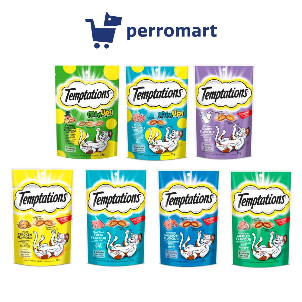 Temptations Cat 75g Pocket Cat Treats (Chicken, Salmon, Tuna, Seafood ...