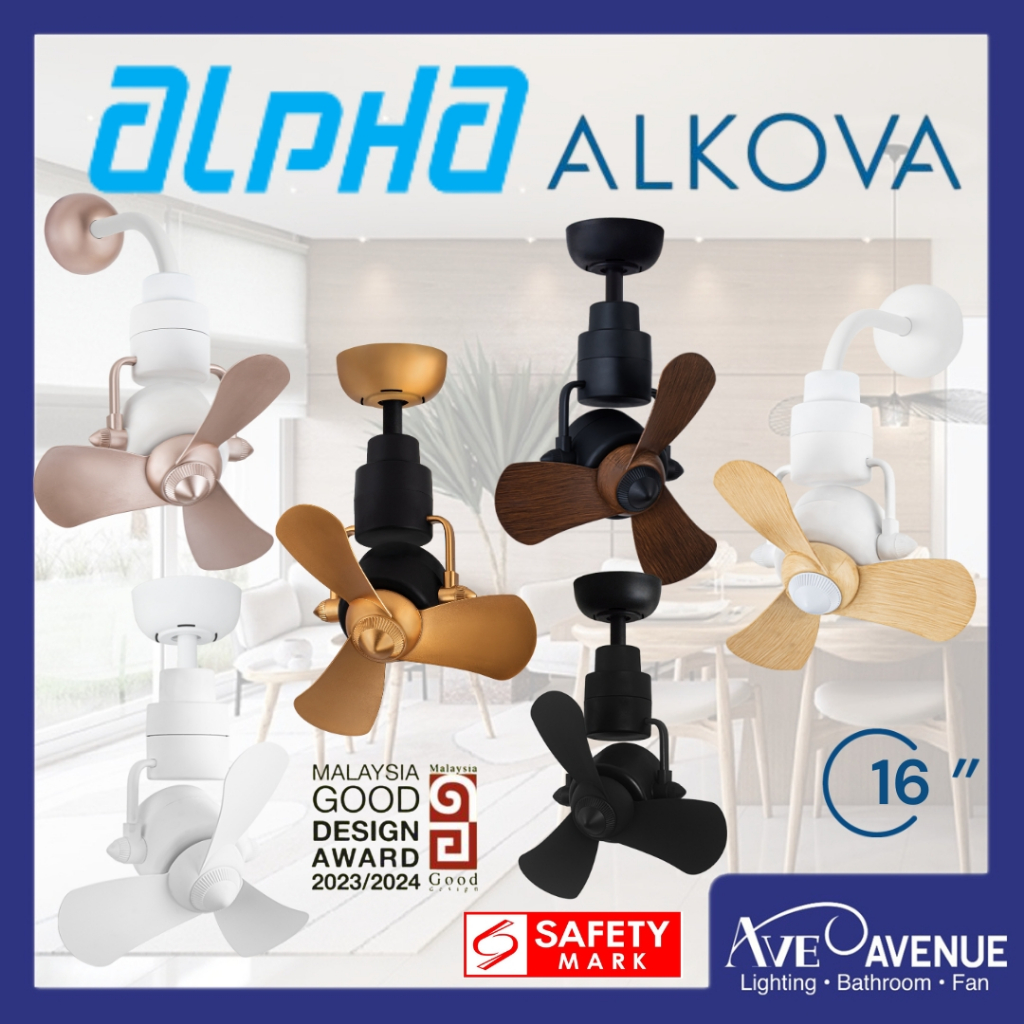 Alpha Alkova Joy 16 Inch Dual Mounting Corner Ceiling Fan 105degree ...