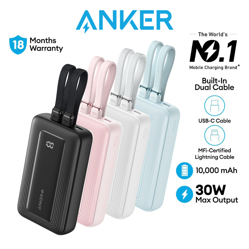 Anker Zolo Powerbank 10,000mAh 30W Fast Portable Charger Built-in USB-C ...