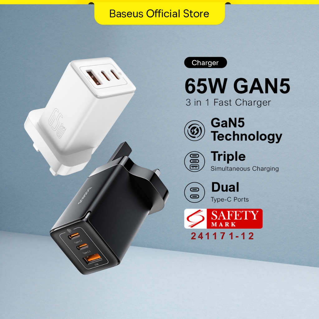 Baseus GaN5 Pro Fast Charger 2C+U 65W Charger Adapter UK For Phone ...