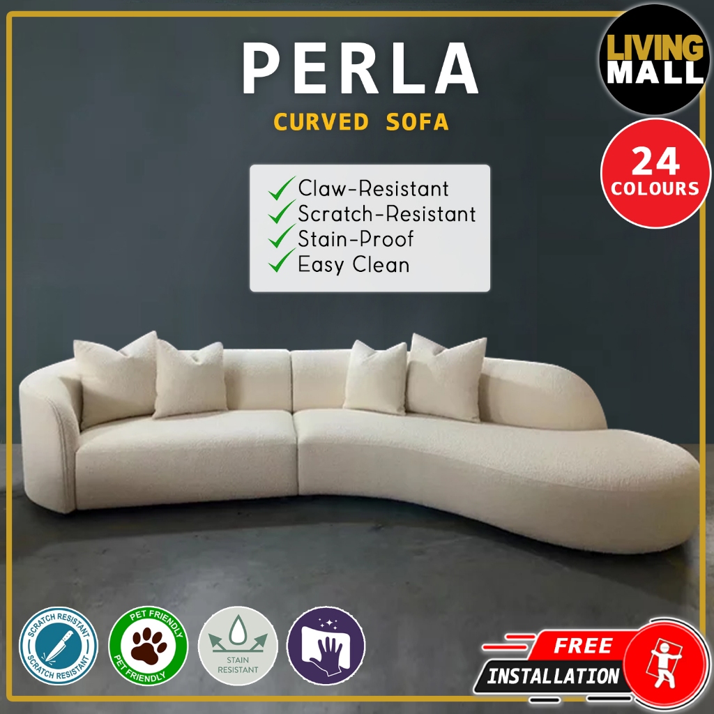 Living Mall Perla Series Curved Shaped Sofa In Pet Friendly Scratch And ...