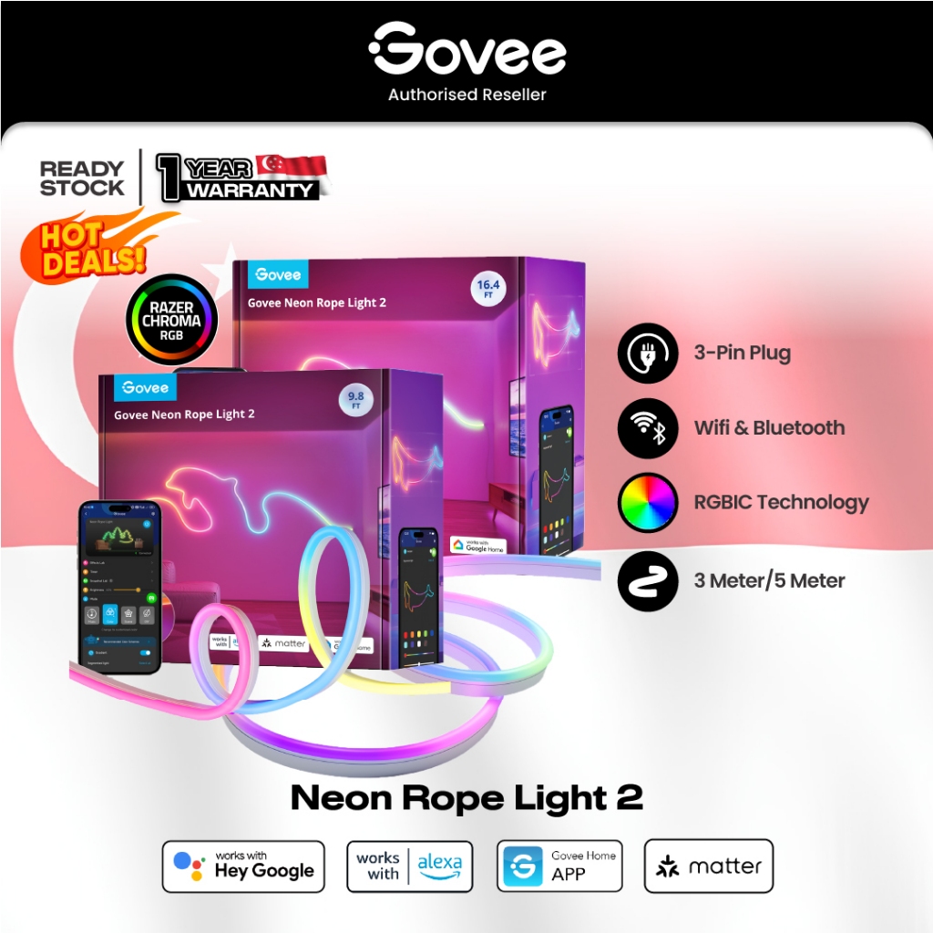Govee Neon Rope Light 2 3M/5M with Music Sync Matter DIY Lighting Mode ...