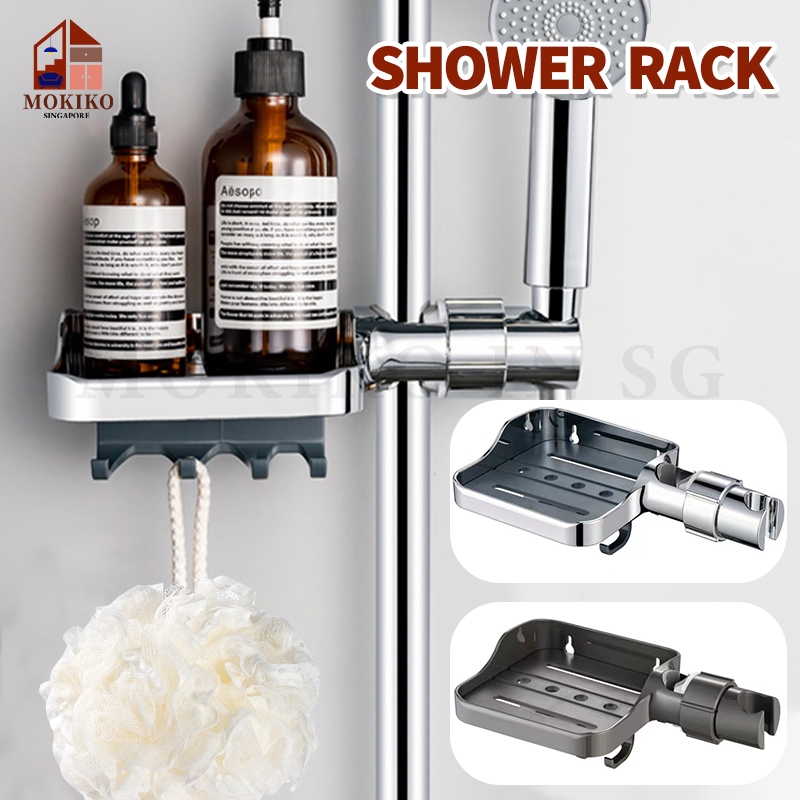 【SG】Shower Caddy No Drilling Shower Head Rack with Hooks Adjustable ...