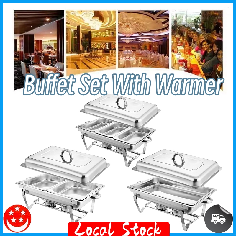 SG in Stock 11L Buffet Set 1/2/3 Plates Container Food Warmer With ...