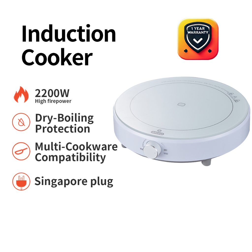 2200W Household Induction Cooker, Round Induction Cooker, White ...