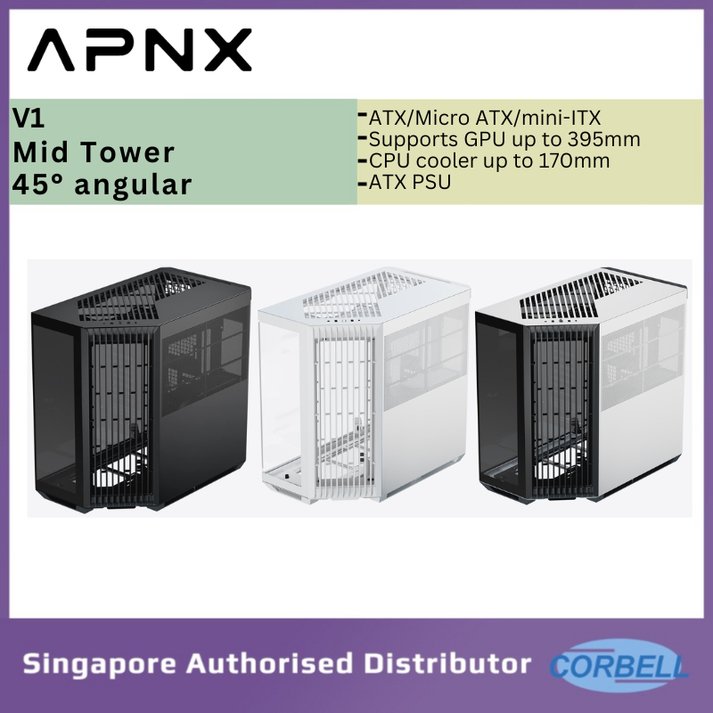 APNX V1 medium 45° angular intake design ATX case (Black/White/black ...