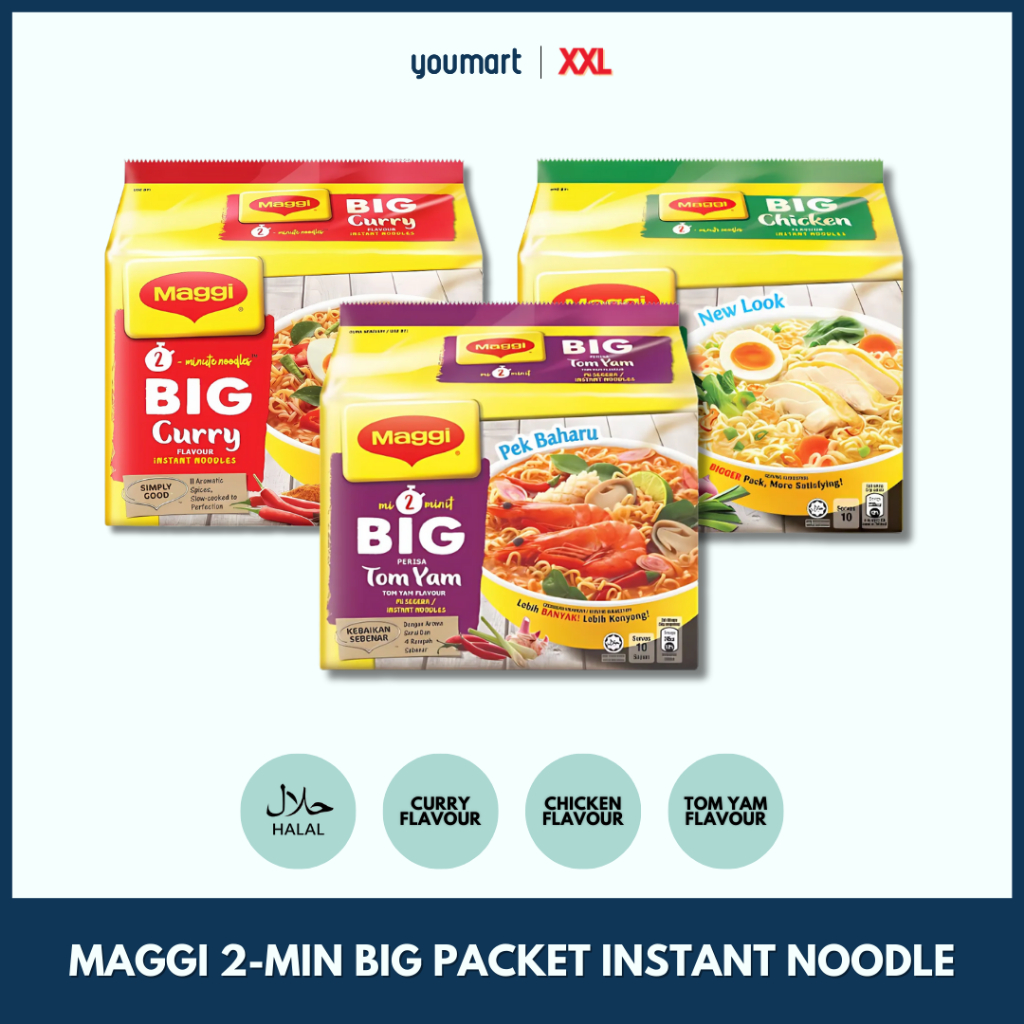 Maggi 2-Min Big Packet Instant Noodle • Halal • 3 different flavours ...