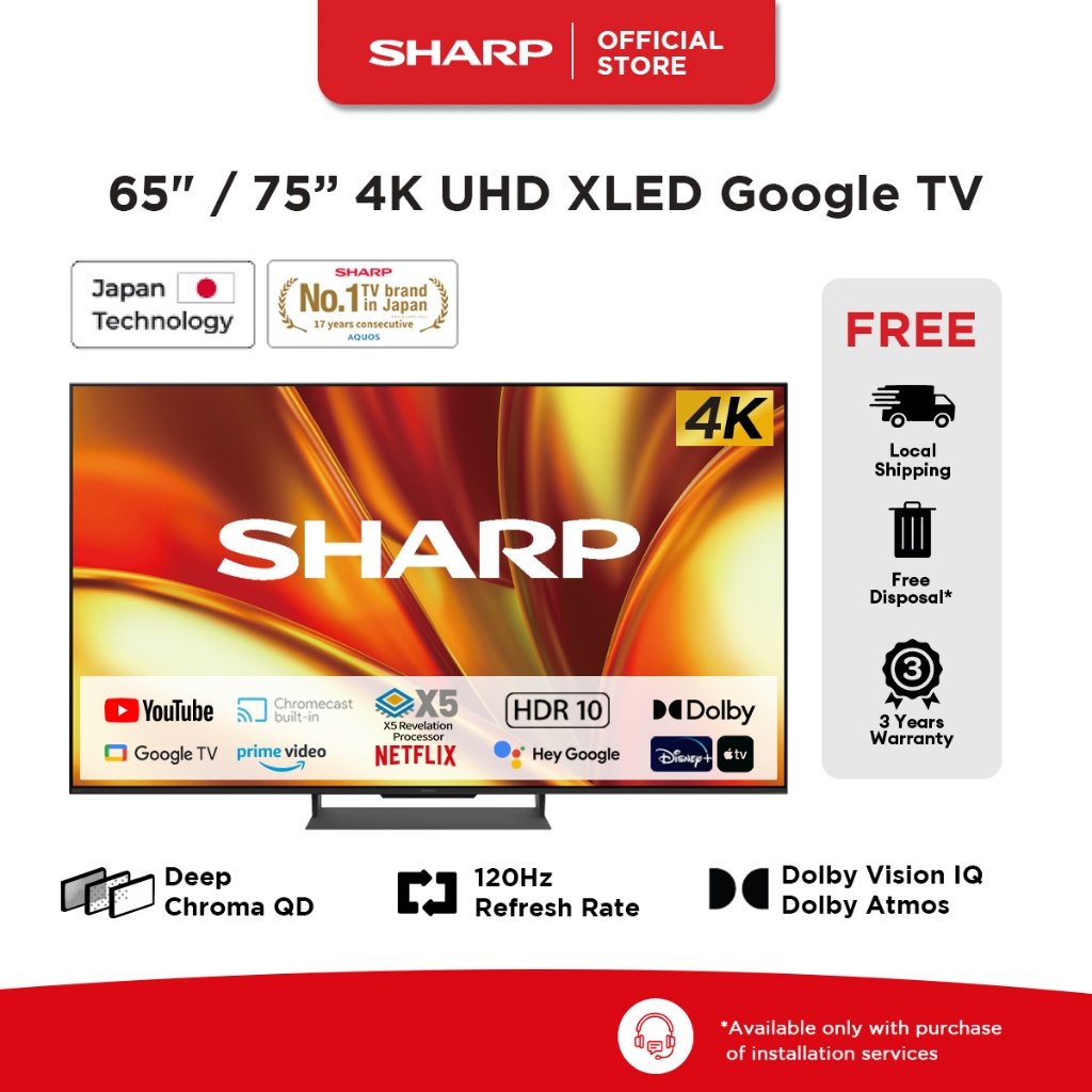 SHARP 65" 75" 4K UHD Google TV 4T-C65GU8500X | 4T-C75GU8500X | Netflix, Youtube, Prime Video ...
