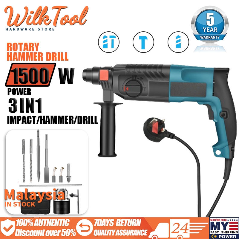 5 Years Warranty🔥1500W 24mm 3 Mode Rotary Hammer Drill Heavy Duty Wall ...