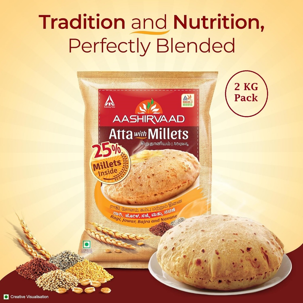 Aashirvaad Atta with Millets flour 2Kg / Aashirvaad Wheat Flour with ...