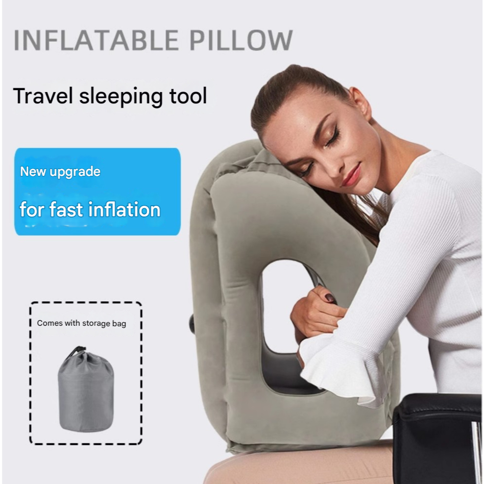 Inflatable Travel Air Sleeping Pillow Support Head Chin Neck Cushion ...