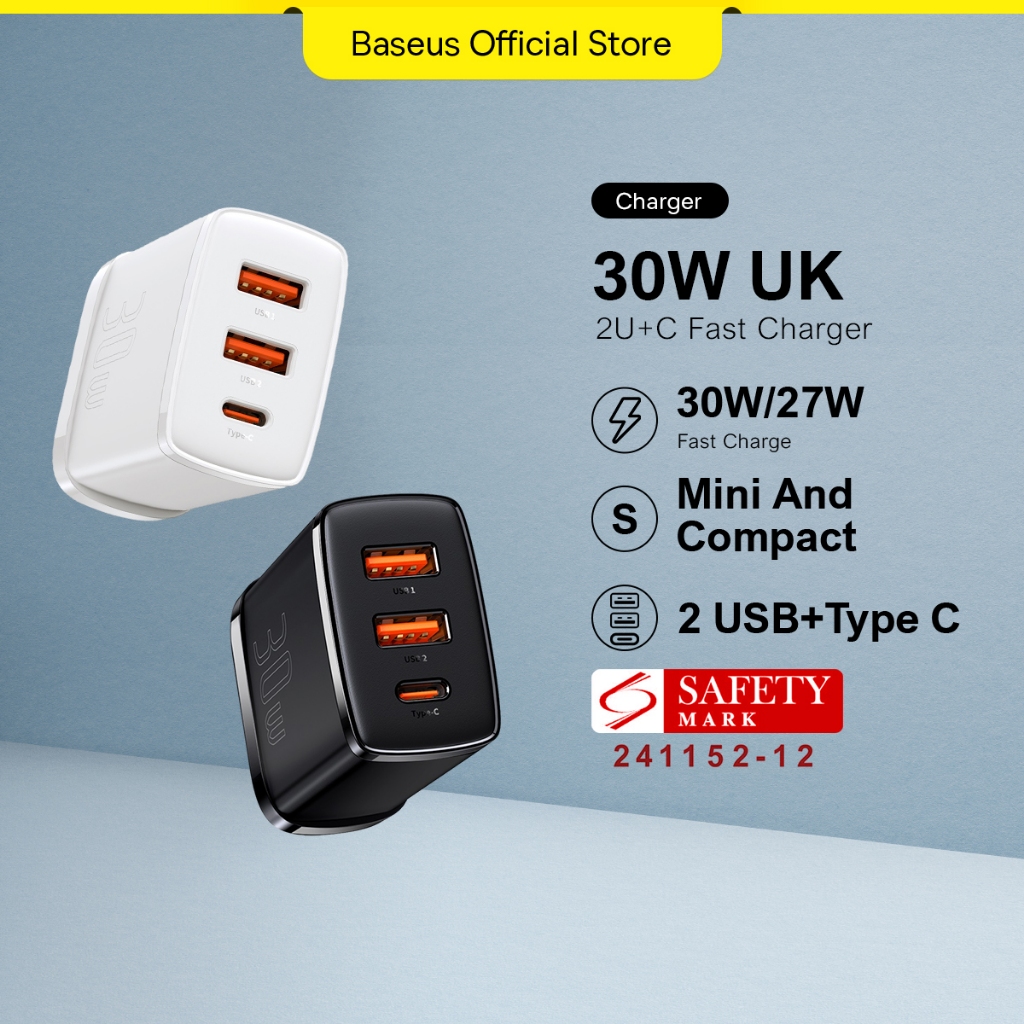Baseus Compact 30W PD Fast Charging 2 USB+Type C Charger Quick Charger ...
