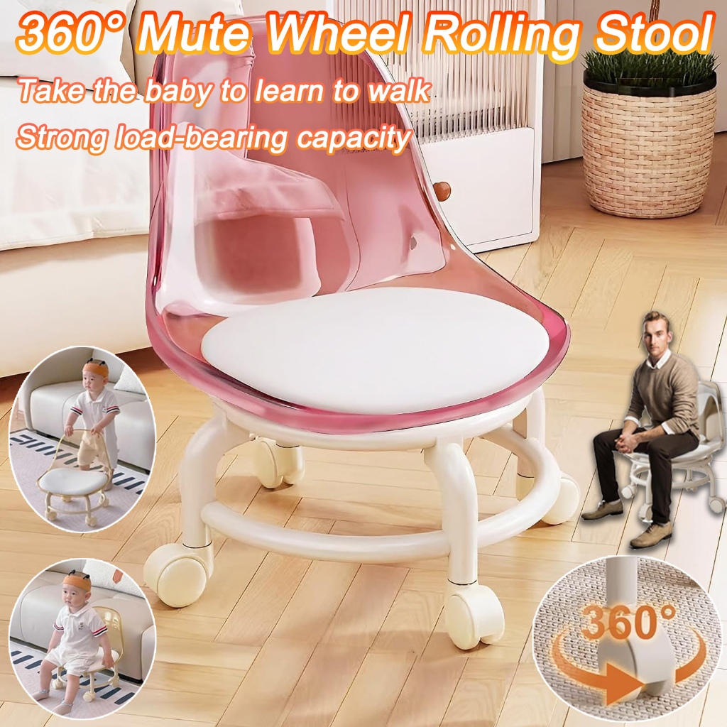 📢SG STOCK📢Universal Wheel Small Stool Backrest Household Stool Pedicure ...