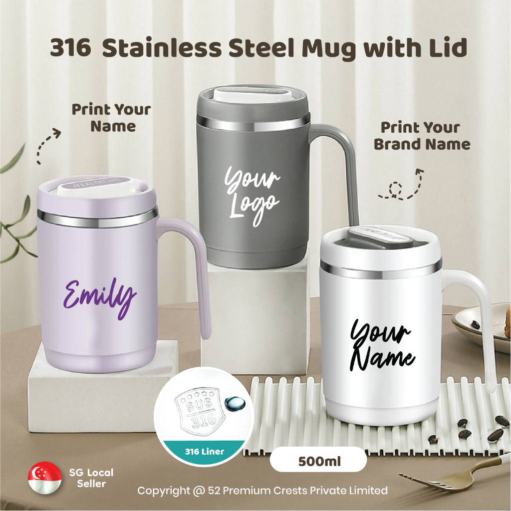 Personalised 500ml SUS316 Mug with Lid | Coffee Mug Non-slip Leak-Proof ...
