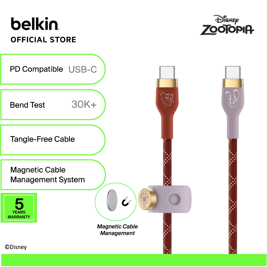 Belkin CAB011qc2MOG-DY Disney Zootopia BoostCharge ProFlex USB-C to USB ...