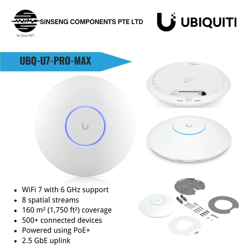 Ubiquiti Unifi U7 PRO MAX WiFi 7 Access Point 6 GHz with 8 Spatial Streams Support 500+ Devices ...