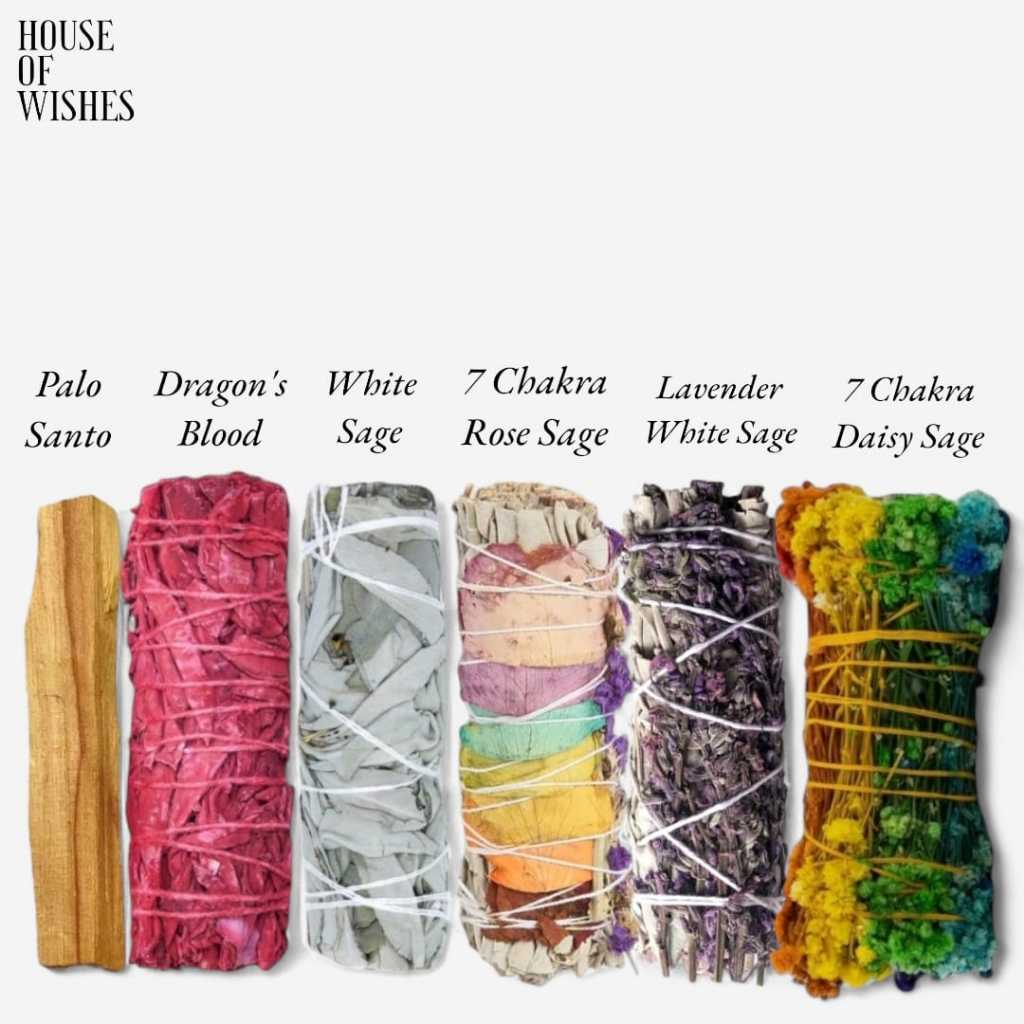 6 Sage Smudge Sticks - Palo Santo, Dragon's Blood, White Sage, 7 Chakra Rose, Lavender White ...