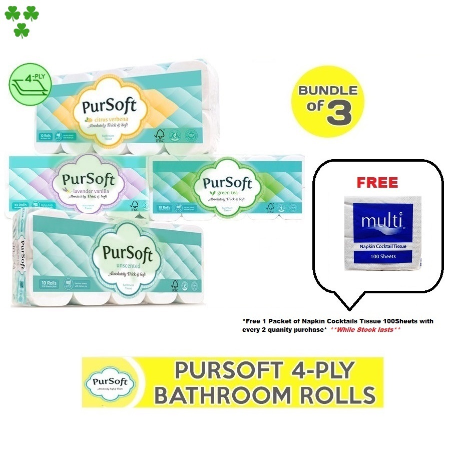 PurSoft Lavender Vanilla Scented 4-Ply Bathroom Tissue Toilet Roll - 30 ...