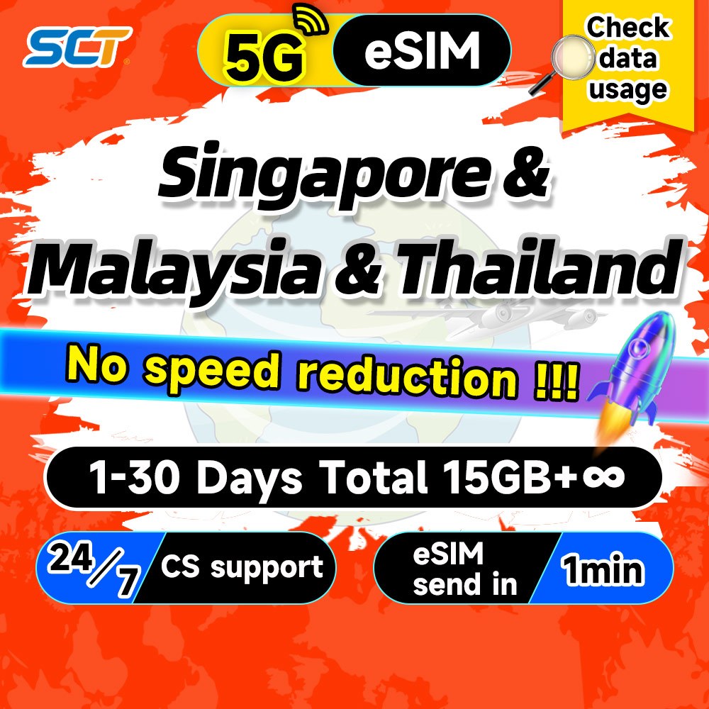 SCT Malaysia+Thailand+Singapore 1-30 Days 15GB+Unlimited 4G Data+Call eSIM Send in 1min | Shopee ...