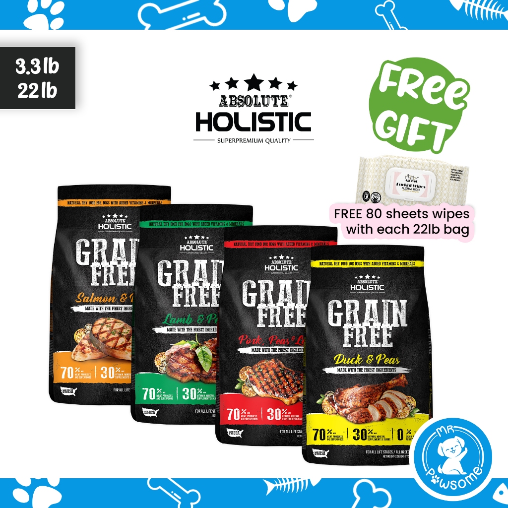 [FREE Wipes for 22lb Bag] Absolute Holistic Grain Free Dry Dog Food 3 ...