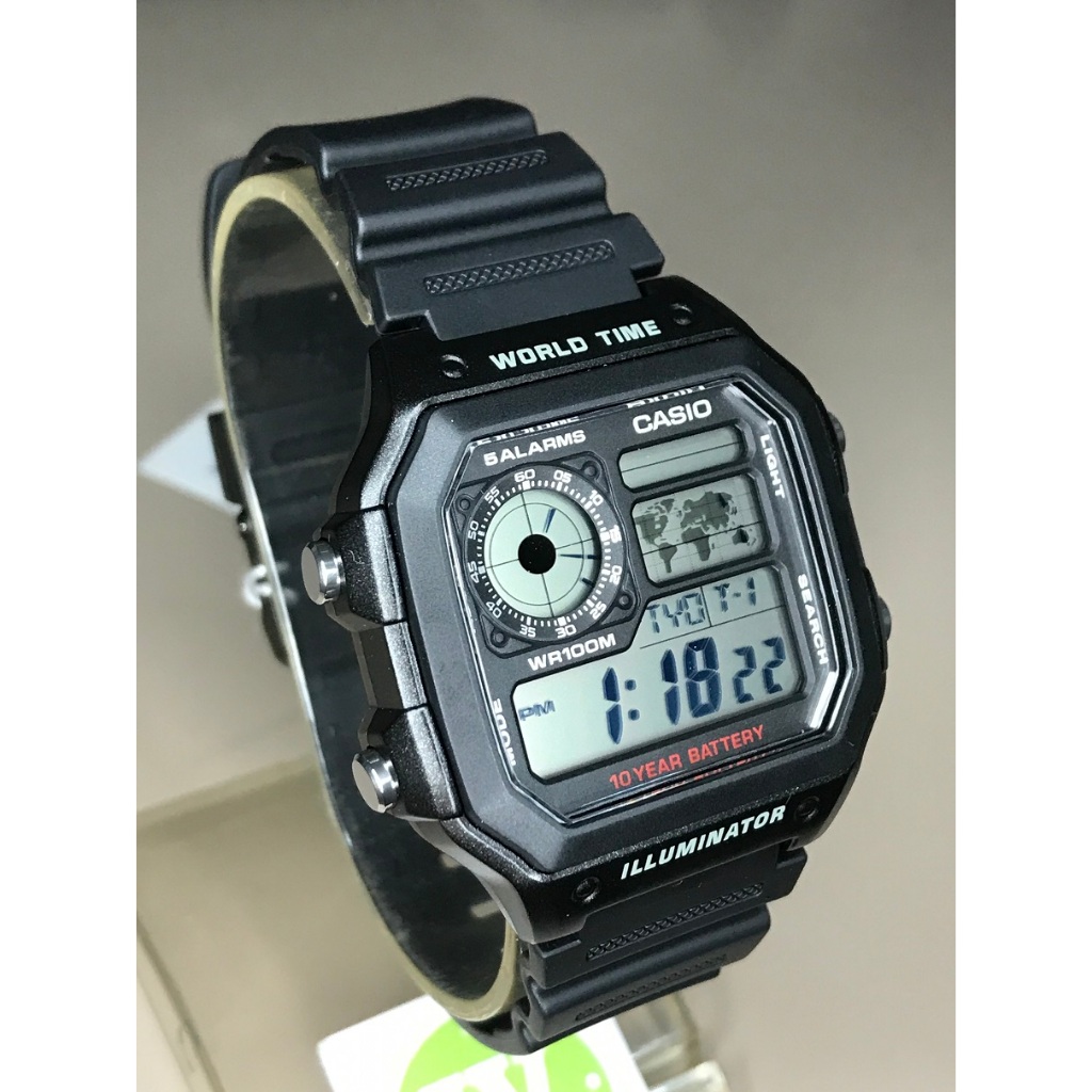 Casio AE-1200WH-1A World Time World Map 10 Years Battery Life Digital ...