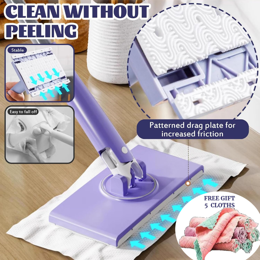 [Free-5 cloths]93CM Automatic Cloth Changing Mini Mop Hands-Free Mop ...