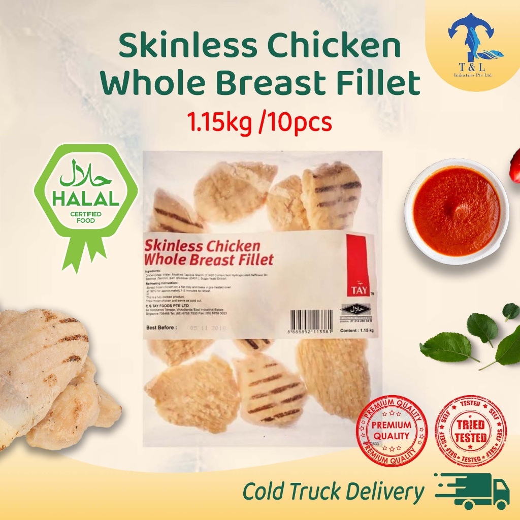 Halal Skinless Chicken Whole Breast Fillet (1.15kg /10pcs) | Shopee ...