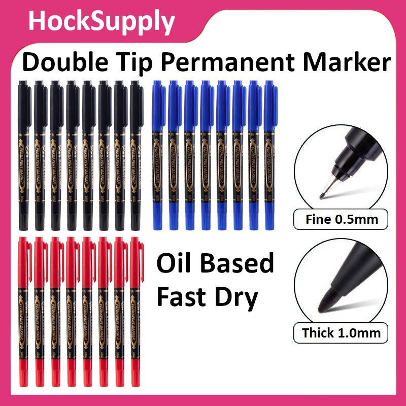 [MOQ 10] Oil Based Permanent Double Tip Marker / Waterproof Double Head ...