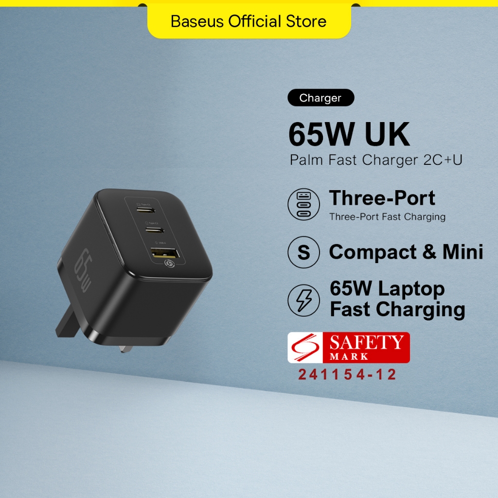 Baseus Palm Fast Charger 2C+U 65W UK PD Compact Three-Port Fast ...