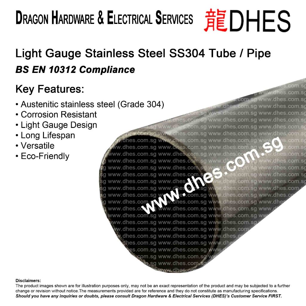 DHES Light Gauge Bright Annealed Stainless Steel SS304 Tube / Pipe BS ...