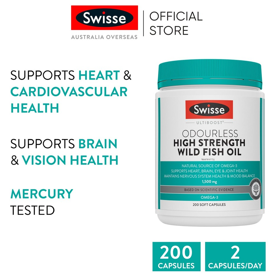 Swisse Ultiboost Odourless High Strength Wild Fish Oil 1500mg 200 Soft ...