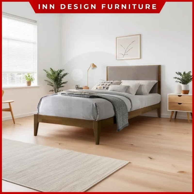 CAITLYN WOODEN SINGLE/ SUPER SINGLE/ QUEEN/ KING SIZE BED FRAME/ BED FRAME WITH SIDE TABLE ...