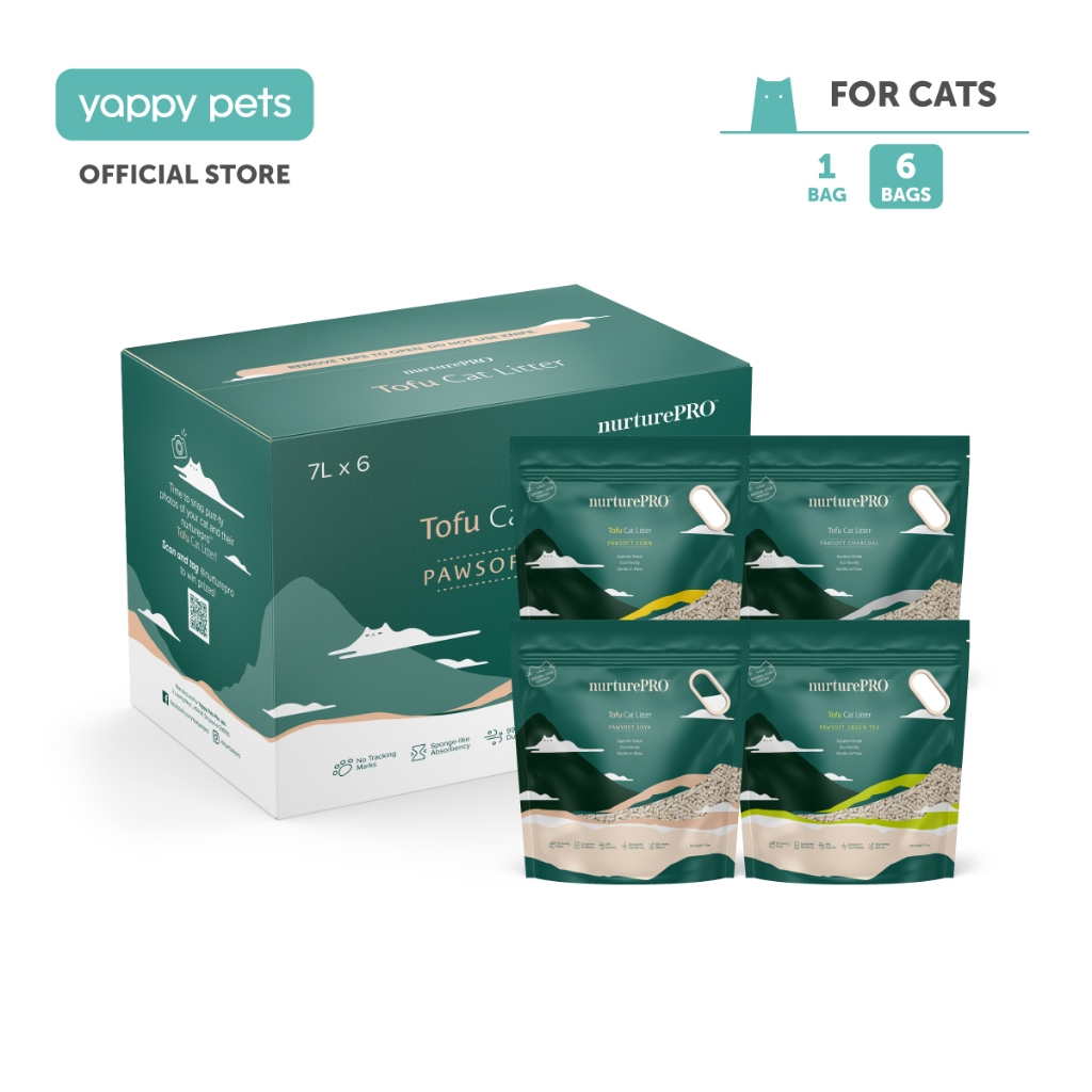 NurturePRO Pawsoft Tofu Cat Litter (7L x 6) | Flushable Charcoal Soya ...