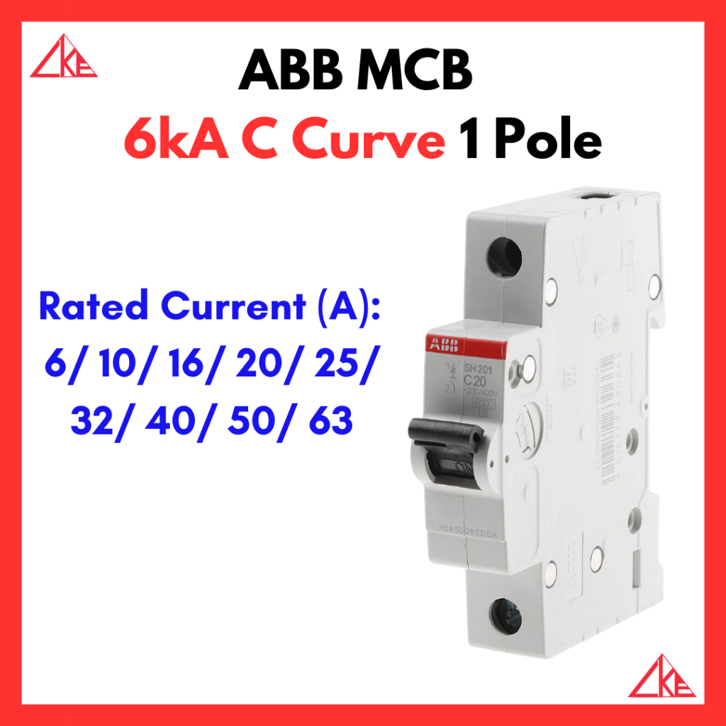 ABB MCB 6kA C Curve 1Pole (6/ 10/ 16/ 20/ 25/ 32/ 40/ 50/ 63 A) Miniature Circuit Breaker ...