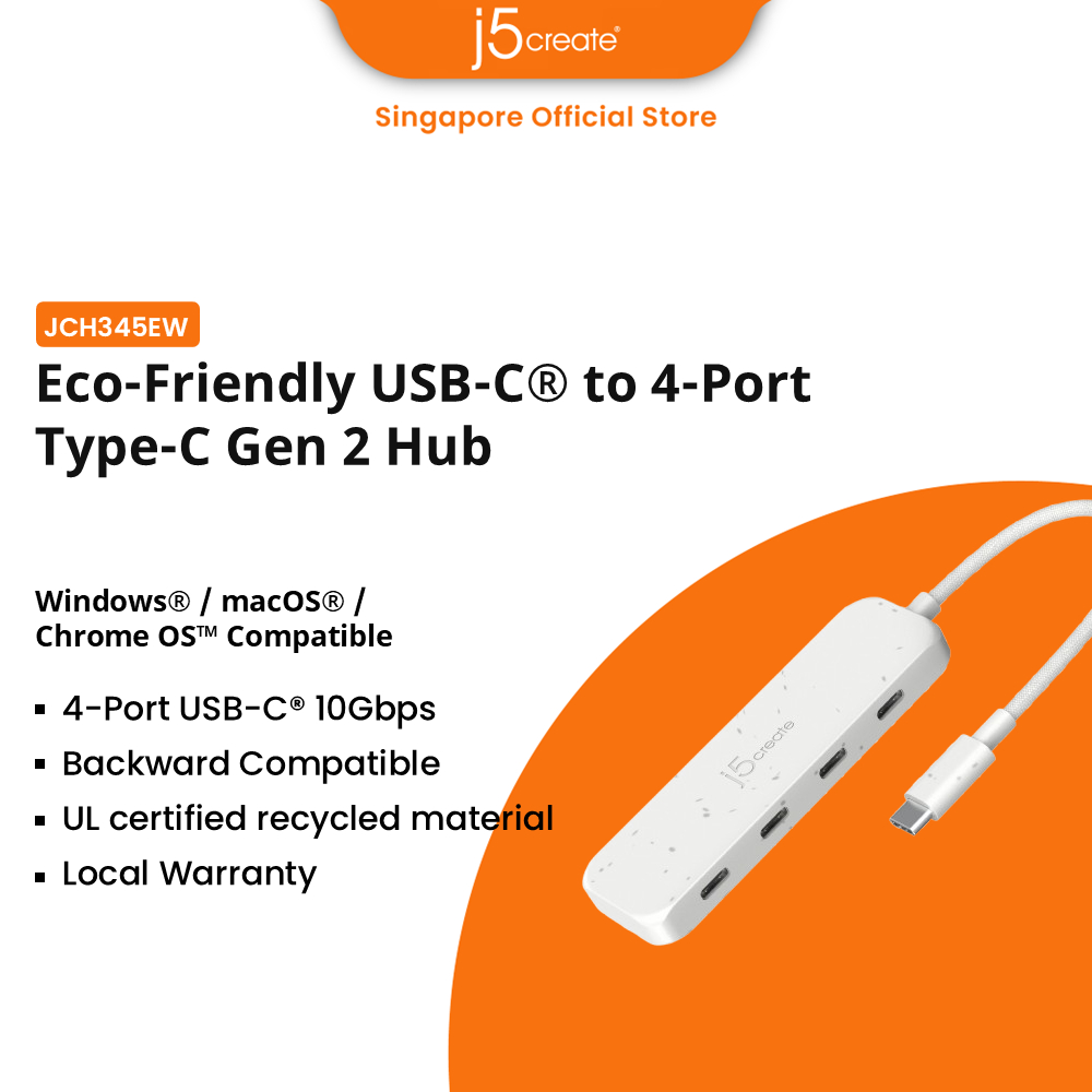 J5CREATE JCH345E Eco-Friendly USB-C® to 4-Port Type-C Gen 2 Hub ...