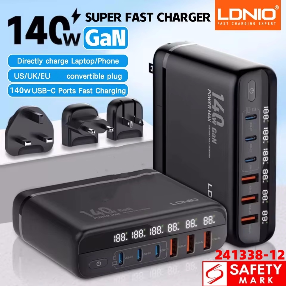 【SPLGAN】LDNIO 140W GaN International Travel Adapter Charger 6 Port UK ...