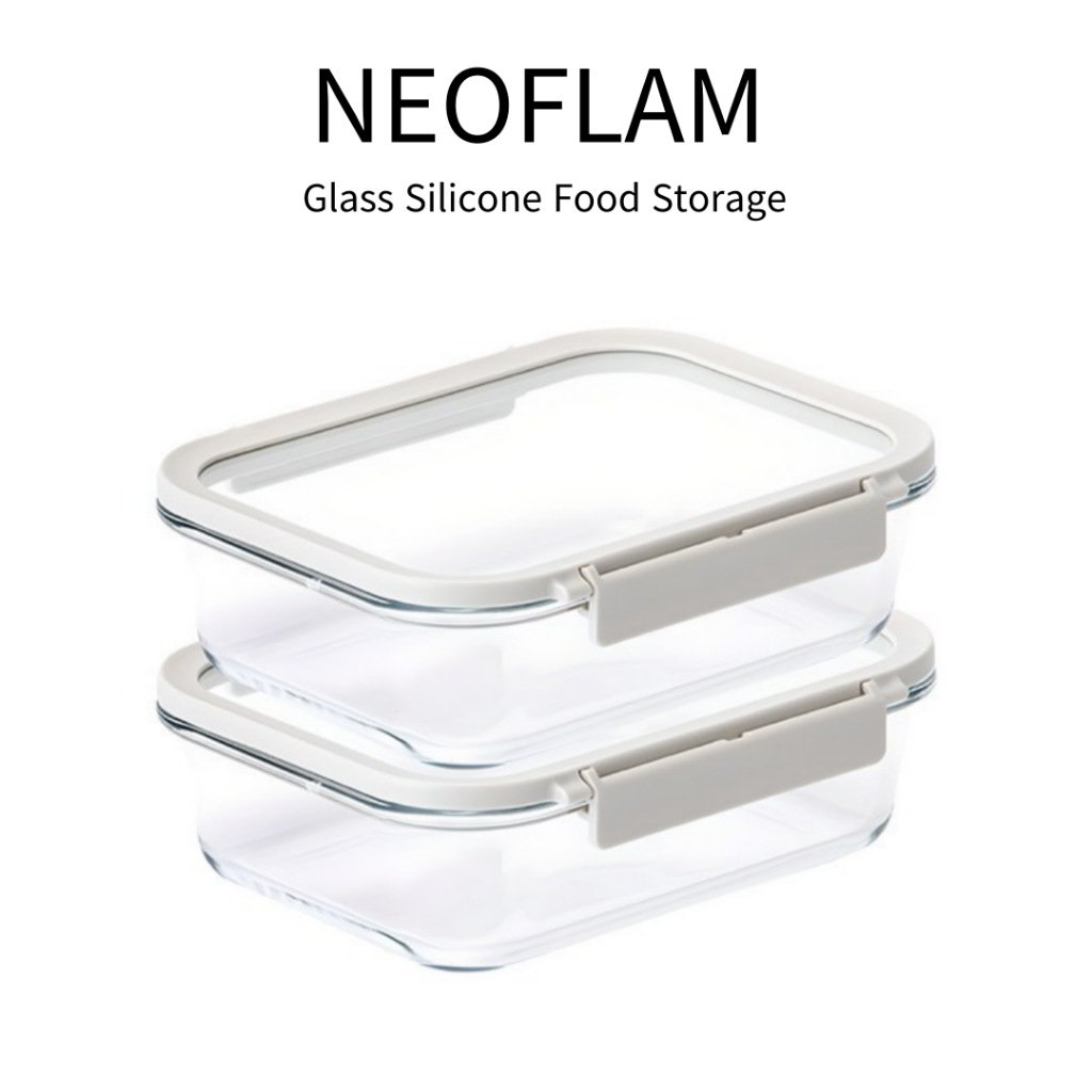 Neoflam Comodo Airtight Glass Container Food Storage 1000 ml x 2 ...