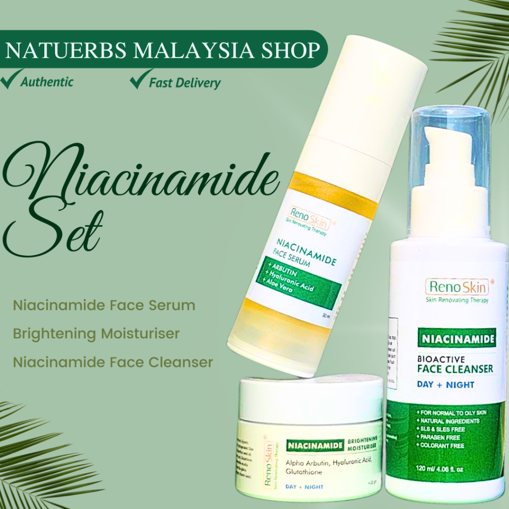 NIACINAMIDE SERUM, FACE CLEANSER & CREAM, COMPLETE SKINCARE SET JERAGAT ...